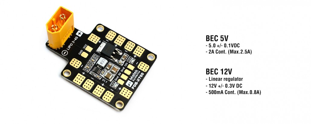 PDB-XT60 w/ BEC 5V & 12V (EOL) – Matek Systems