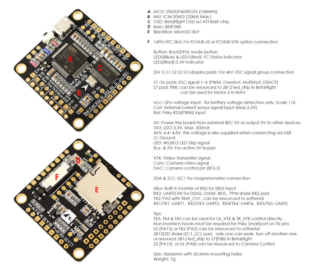 (EOL) Flight Controller F405-STD – Matek Systems
